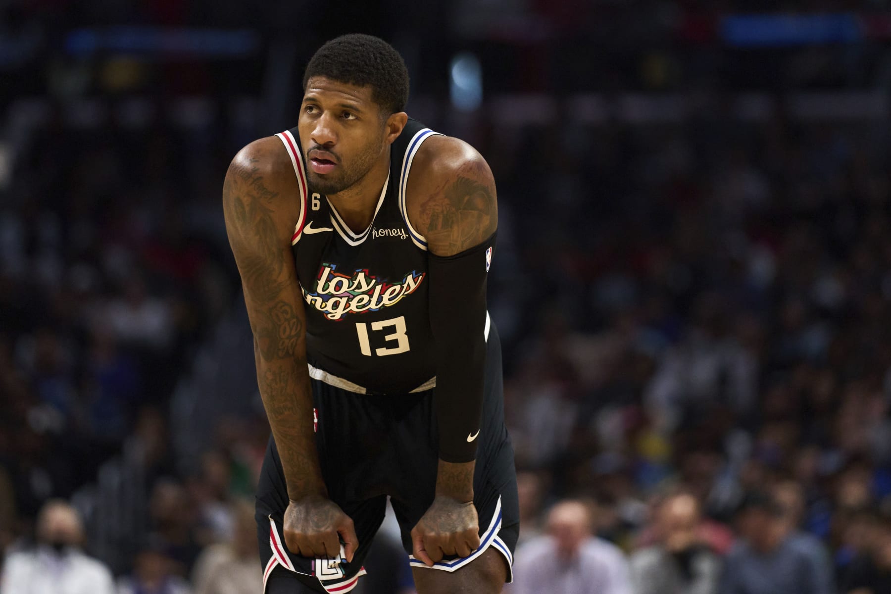 Paul George Exits Arena on Cart After Leg Injury Suffered in Collision with Lu Dort | News ...