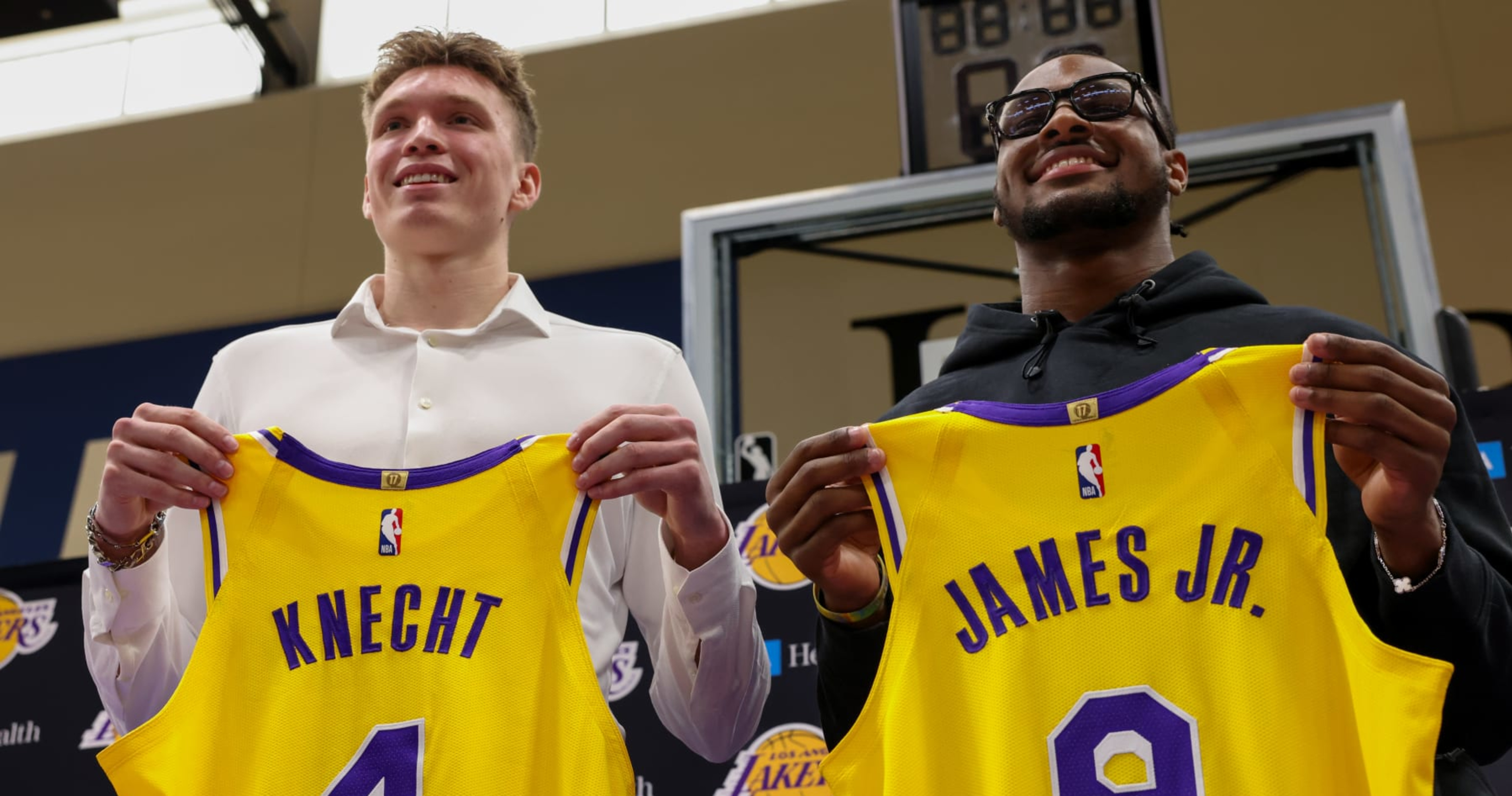 Photo: Bronny James, Dalton Knecht Sport Lakers Jerseys After 2024 NBA ... Photo: Bronny James, Dalton Knecht Sport Lakers Jerseys After 2024 NBA ...