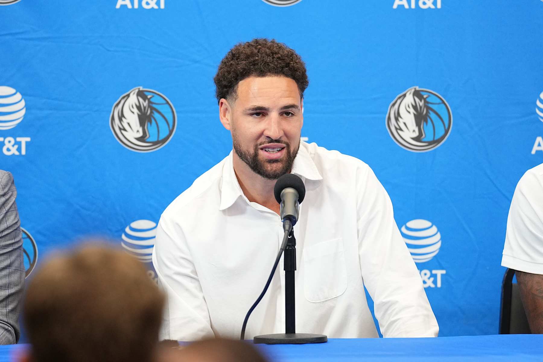 Photo: Klay Thompson Shows Off Mavericks Jersey at Media Day After ...
