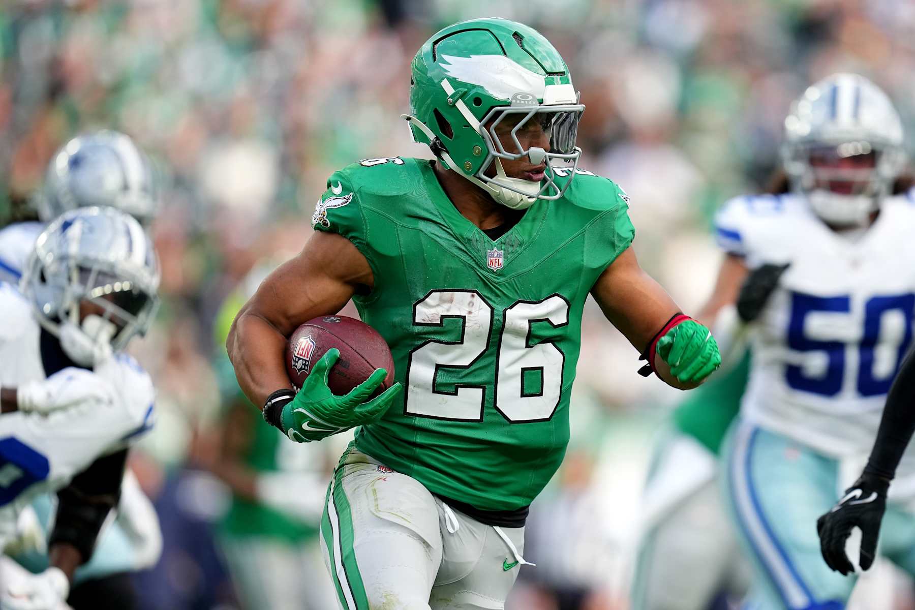 Eagles' Saquon Barkley Tops 2,000 Rushing Yards in Chase for Eric ...