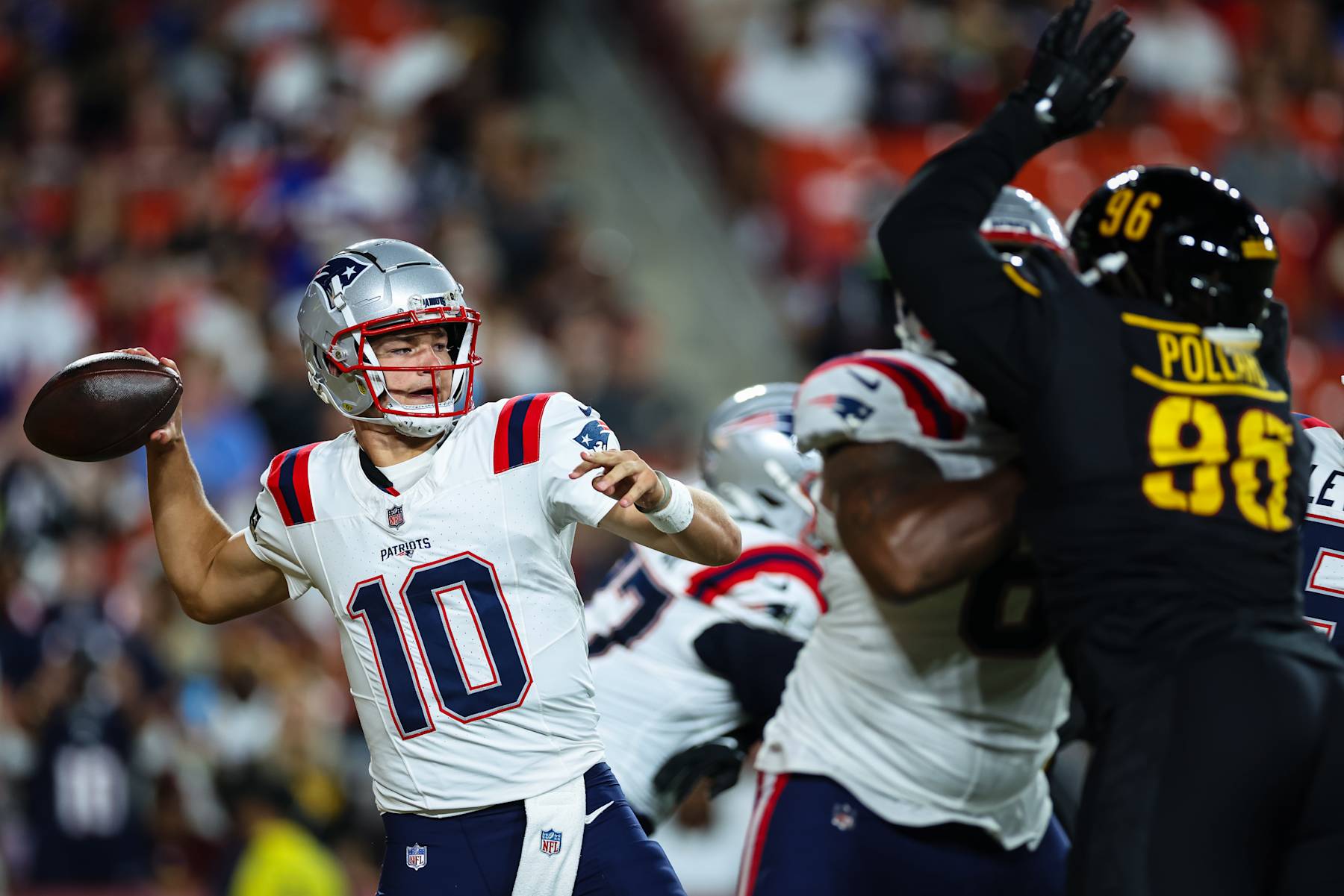 Patriots' Drake Maye Applauded by NFL Fans vs. Commanders; Brissett Suffers Injury