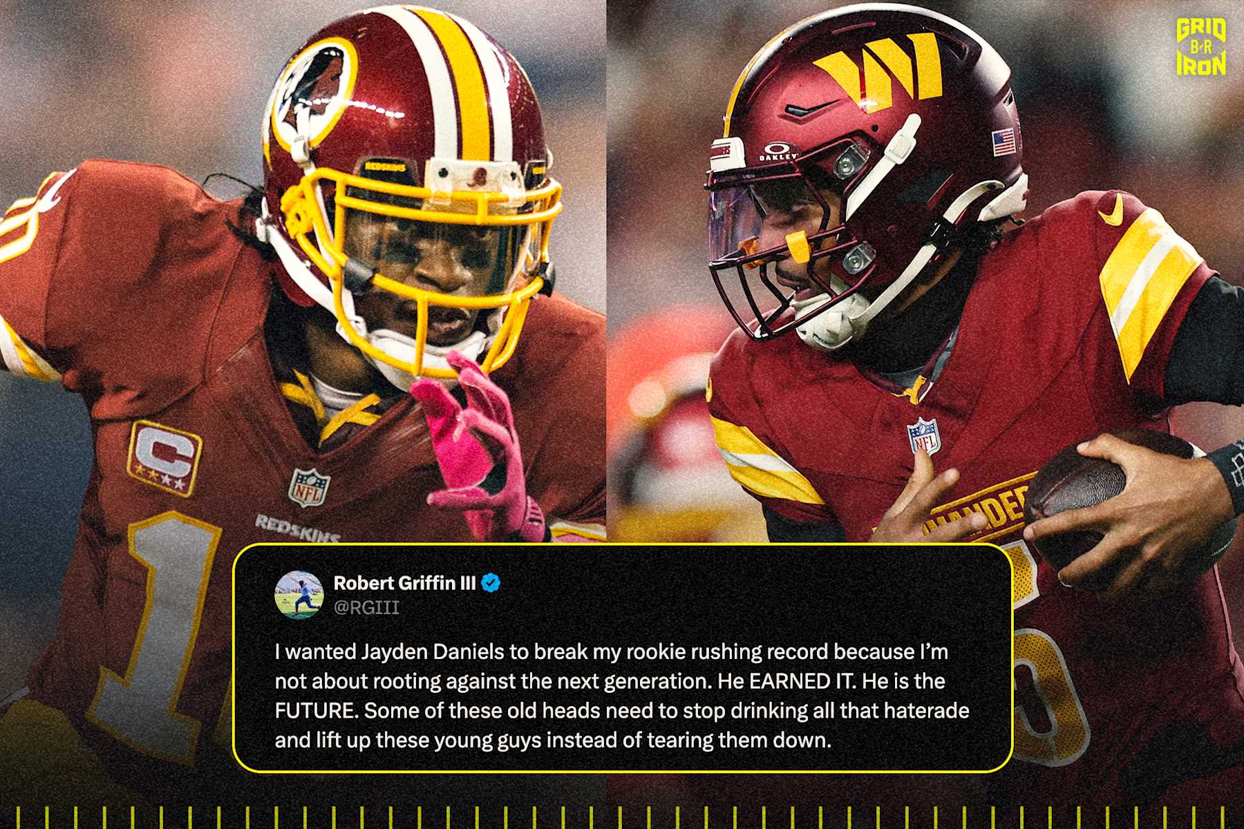 Commanders' Jayden Daniels Breaks Robert Griffin III's NFL Rookie QB Rushing Record